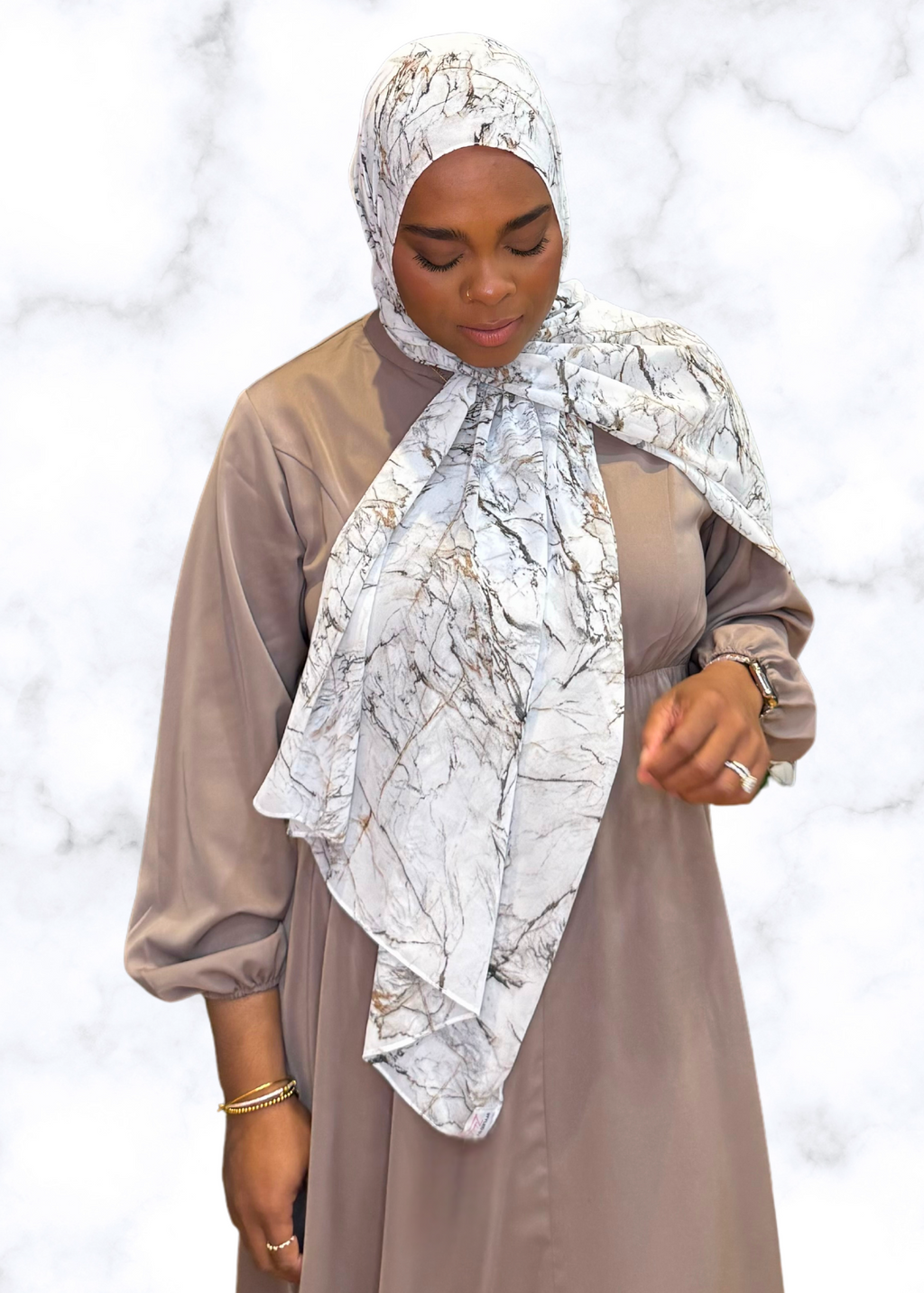 Gold Marble - Chiffon Printed Hijab – Styled by Zubaidah